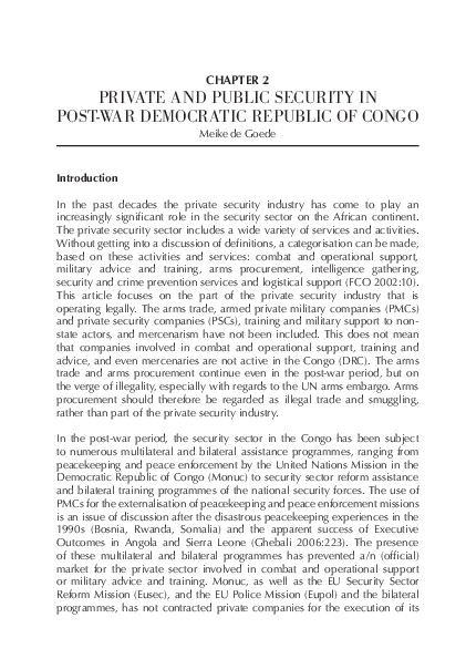 (PDF) Private and Public Security in Post-War Democratic Republic of Congo