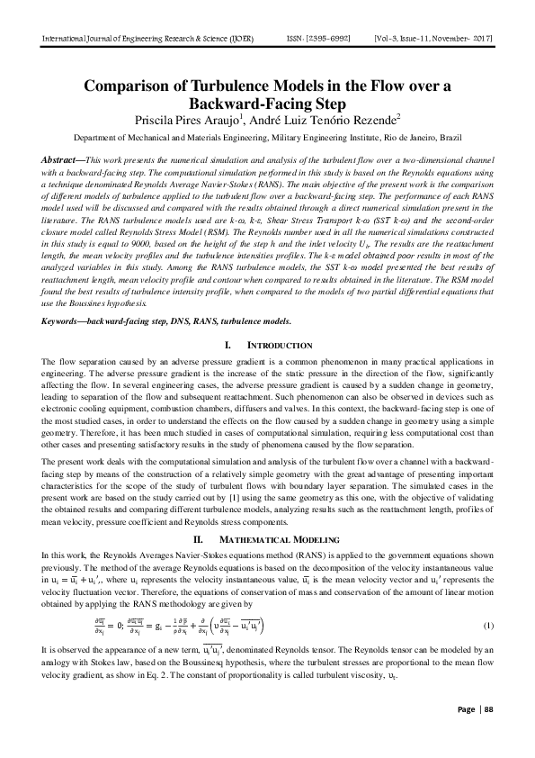 (PDF) Comparison of Turbulence Models in the Flow over a Backward-Facing Step