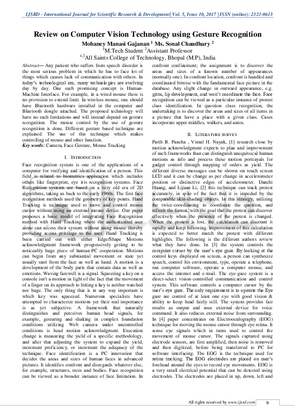 (PDF) Review on Computer Vision Technology using Gesture Recognition