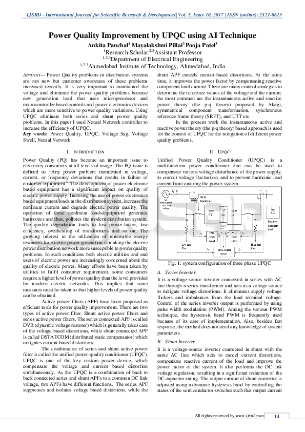 (PDF) Power Quality Improvement by UPQC using AI Technique