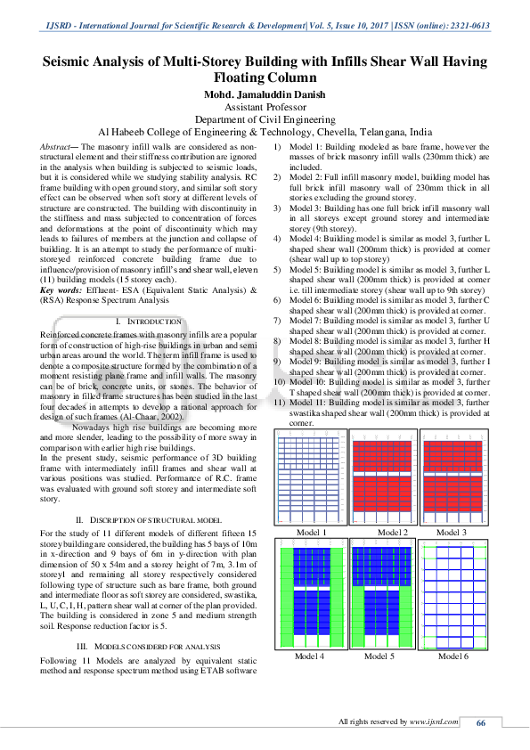 (PDF) Seismic Analysis of Multi-Storey Building with Infills Shear Wall Having Floating Column