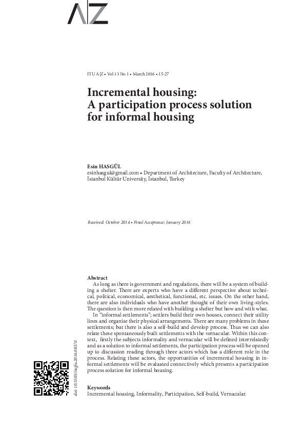 (PDF) Incremental Housing: A Participation Process Solution for Informal Housing