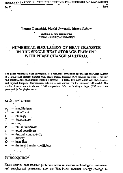 (PDF) Numerical Simulation of Heat Transfer in the Single Heat Storage Element with Phase Change ...