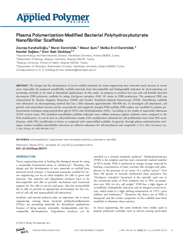 (PDF) Plasma polymerization-modified bacterial polyhydroxybutyrate ...