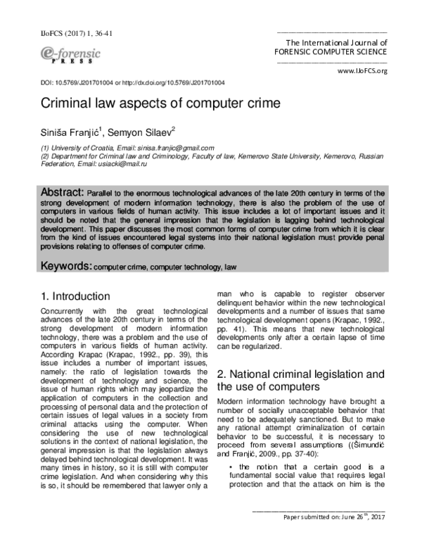 (PDF) Criminal law aspects of computer crime