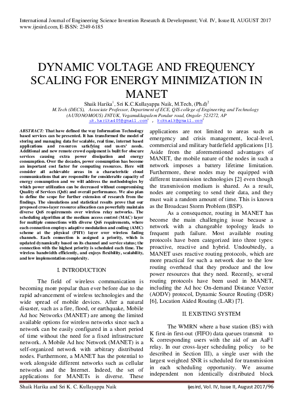 (PDF) DYNAMIC VOLTAGE AND FREQUENCY SCALING FOR ENERGY MINIMIZATION IN MANET
