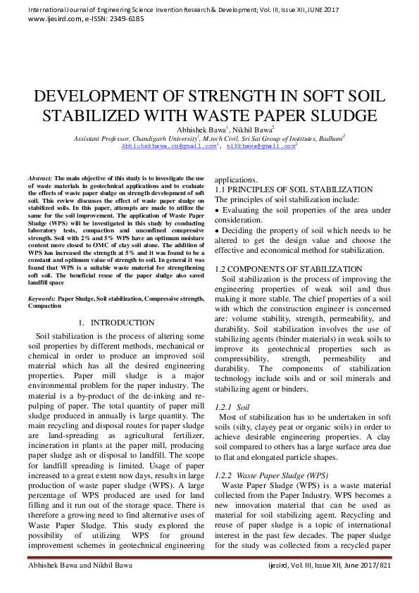 (PDF) DEVELOPMENT OF STRENGTH IN SOFT SOIL STABILIZED WITH WASTE PAPER ...