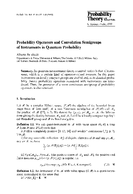 (PDF) Probability operators and convolution semigroups of instruments ...