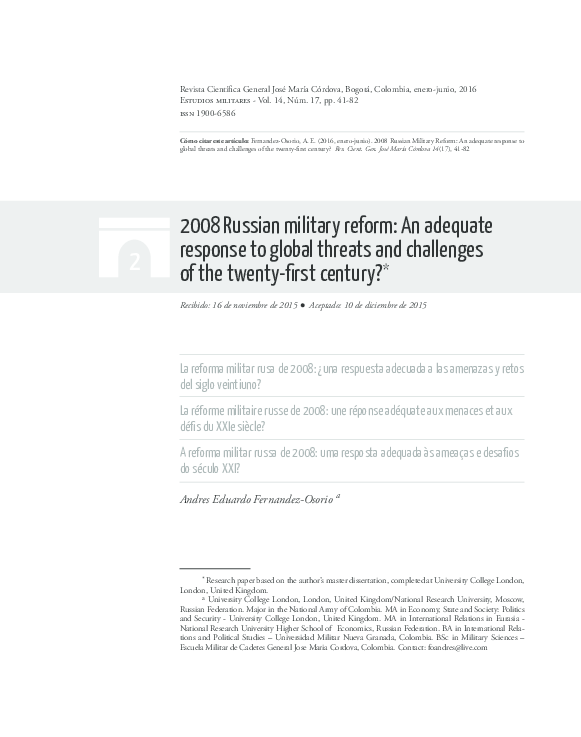 (PDF) 2008 Russian military reform: An adequate response to global ...