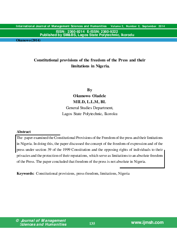 (PDF) Constitutional provisions of the freedom of the Press and their ...