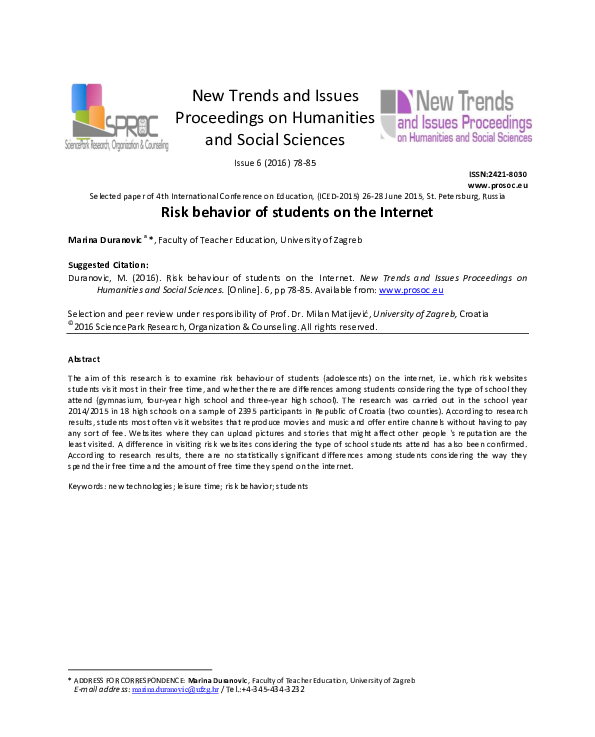 (PDF) Risk behavior of students on the Internet