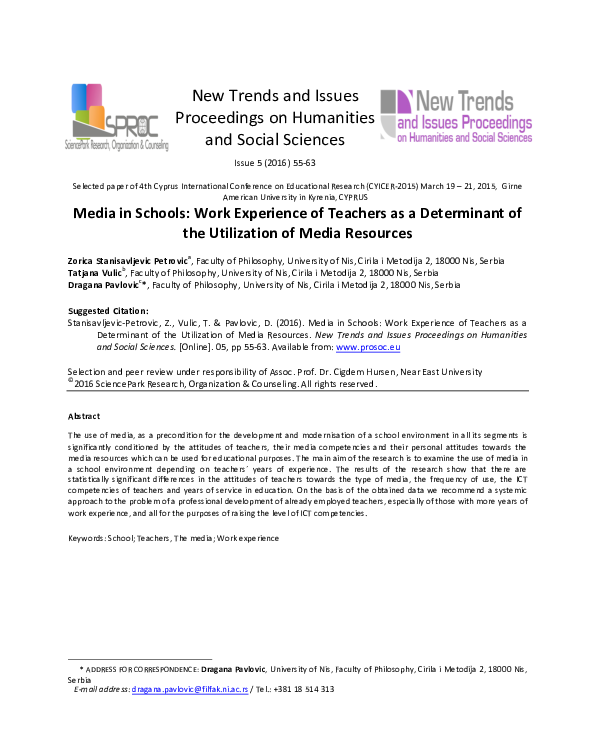 (PDF) Media in Schools: Work Experience of Teachers as a Determinant of ...