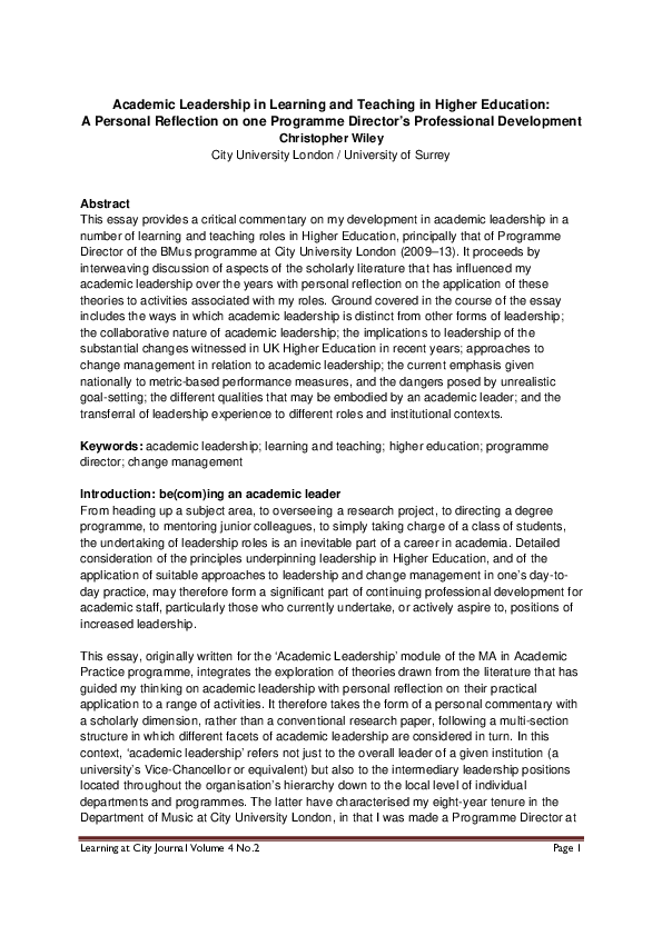 (PDF) Academic Leadership in Learning and Teaching in Higher Education ...