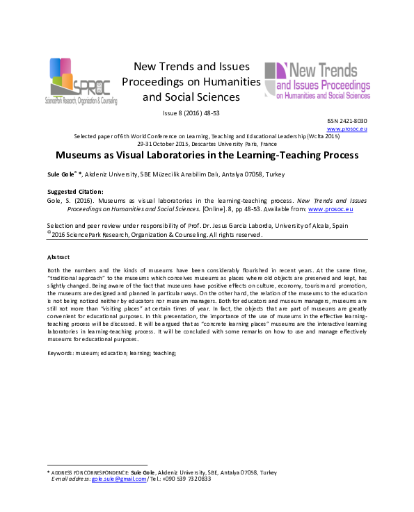 (PDF) Museums as Visual Laboratories in the Learning-Teaching Process