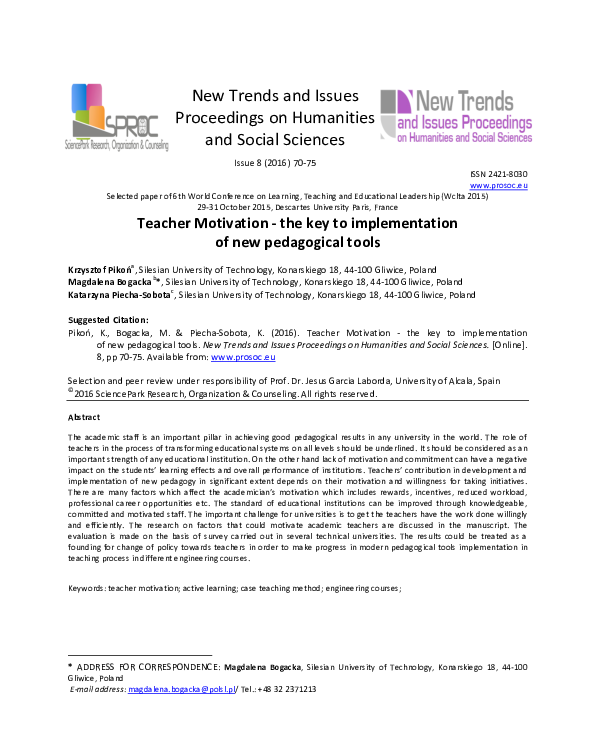 (PDF) Teacher Motivation - the key to implementation of new pedagogical ...