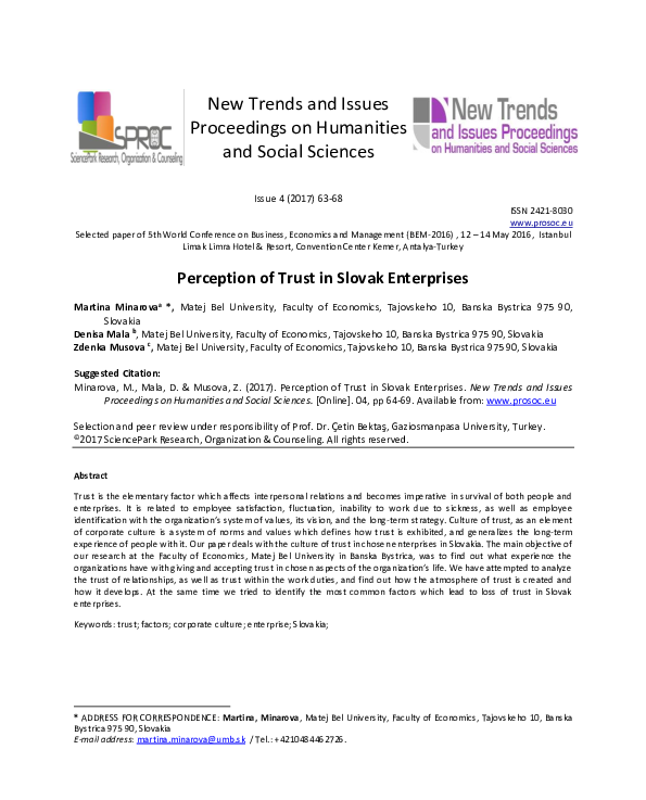 (PDF) Perception of Trust in Slovak Enterprises
