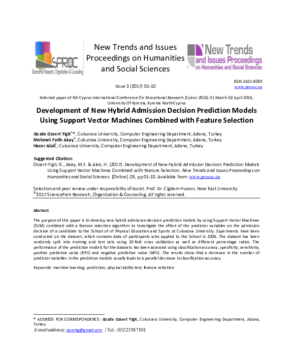 (PDF) Development of New Hybrid Admission Decision Prediction Models Using Support Vector ...