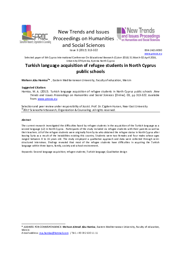(PDF) Turkish language acquisition of refugee students in North Cyprus ...