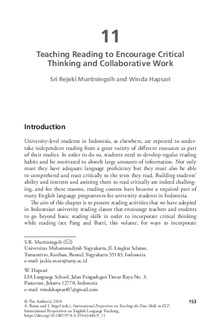 (PDF) Teaching Reading to Encourage Critical Thinking and Collaborative ...