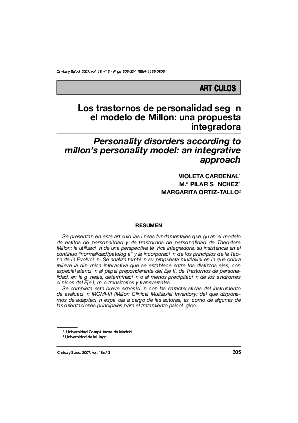 (PDF) Los trastornos de personalidad según el modelo de Millon: una ...
