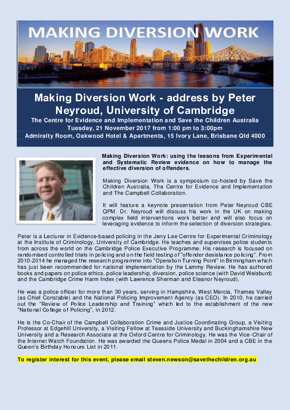 (PDF) Making Diversion Work: using the lessons from Experimental and ...
