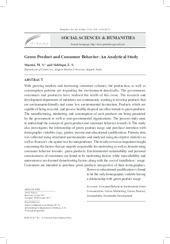 (PDF) Green Product and Consumer Behavior: An Analytical Study