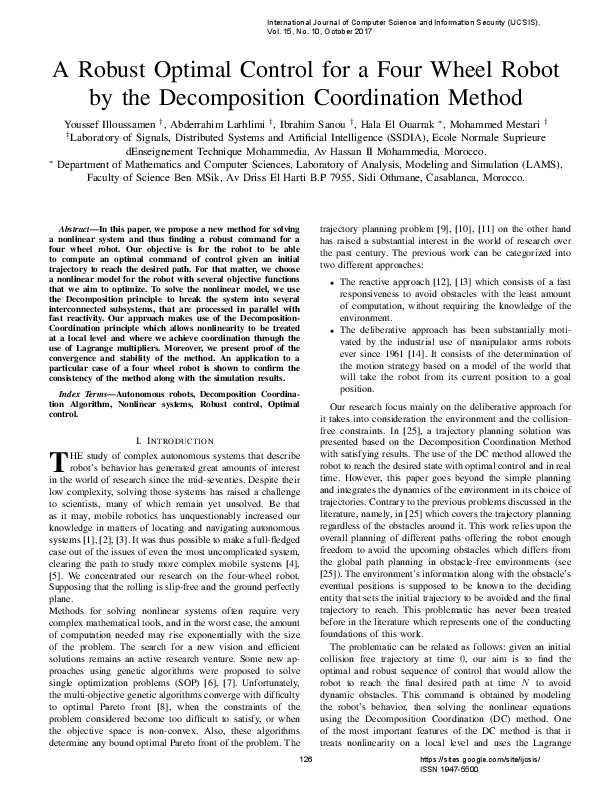 (PDF) A Robust Optimal Control for a Four Wheel Robot by the Decomposition Coordination Method
