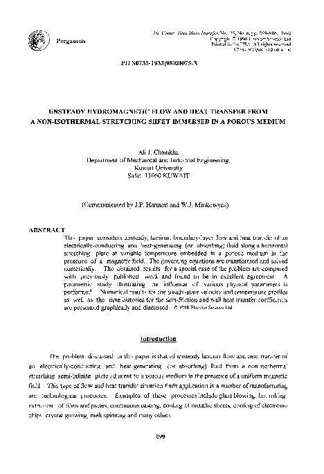 (PDF) Unsteady hydromagnetic flow and heat transfer from a non-isothermal stretching sheet ...