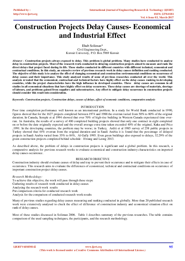 (PDF) Construction Projects Delay Causes-Economical and Industrial Effect