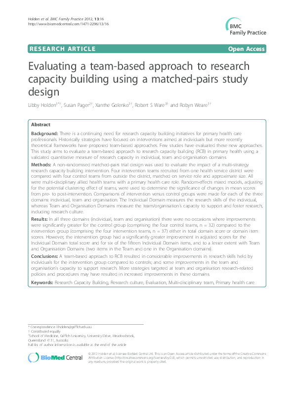 (PDF) Evaluating a team-based approach to research capacity building ...