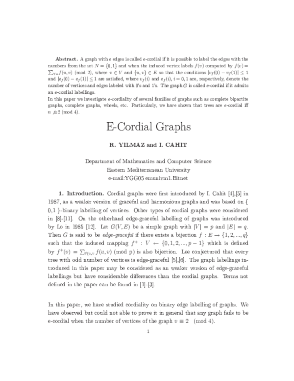 (PDF) E-Cordial Graphs