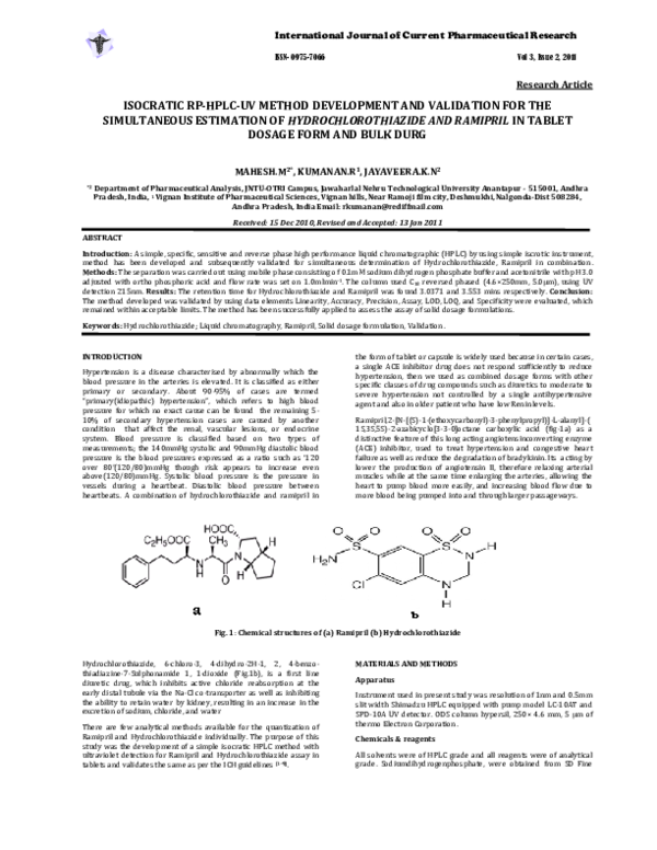 (PDF) ISOCRATIC RP­HPLC­UV METHOD DEVELOPMENT AND VALIDATION FOR THE SIMULTANEOUS ESTIMATION OF ...