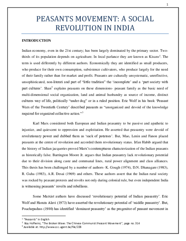 (DOC) PEASANTS MOVEMENT: A SOCIAL REVOLUTION IN INDIA