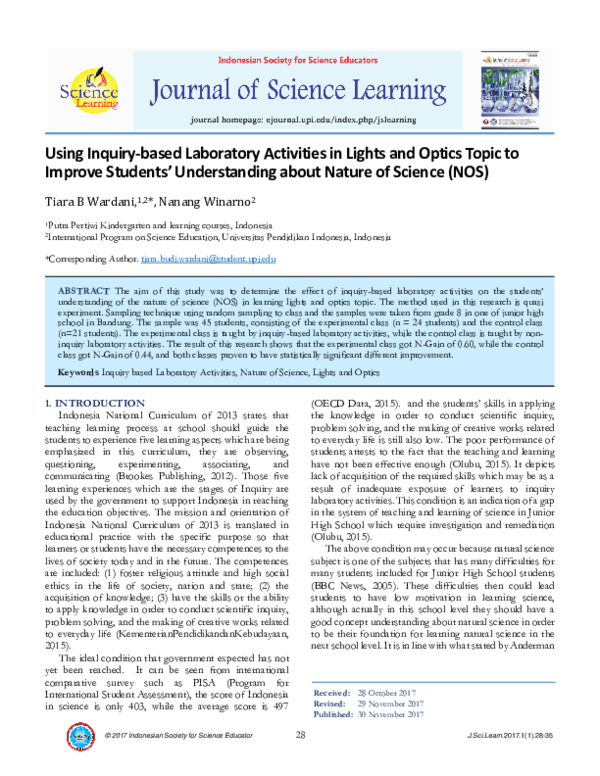 (PDF) Using Inquiry-based Laboratory Activities in Lights and Optics ...