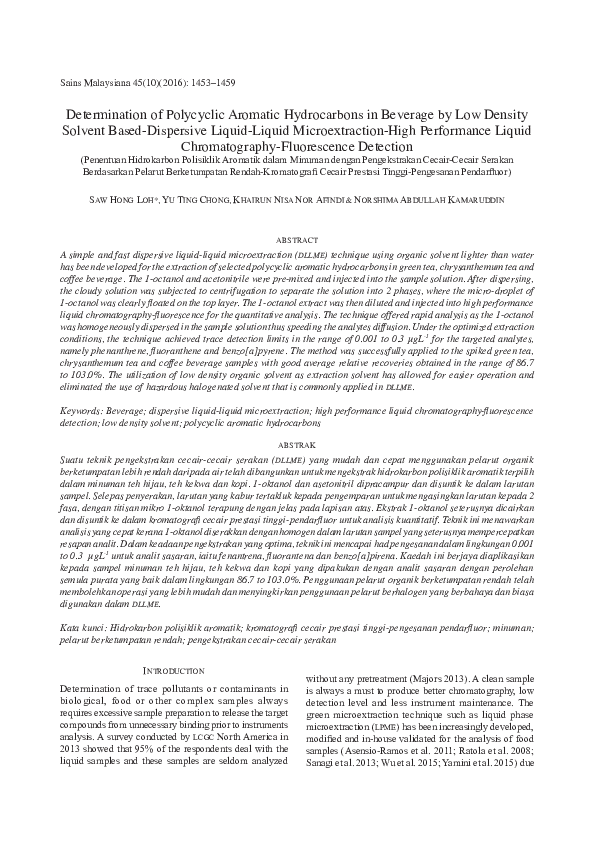 (PDF) Determination of Polycyclic Aromatic Hydrocarbons in Beverage by Low Density Solvent Based ...