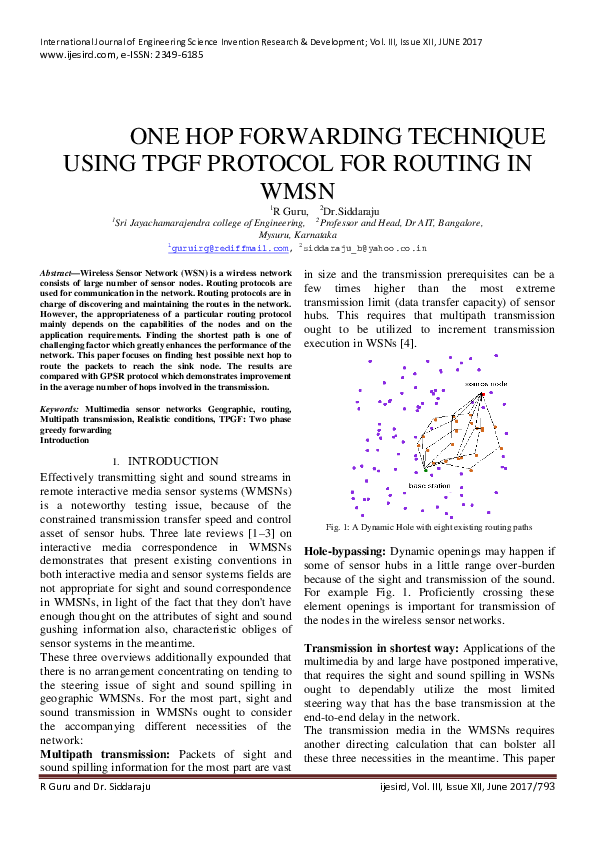 Pdf One Hop Forwarding Technique Using Tpgf Protocol For Routing In Wmsn