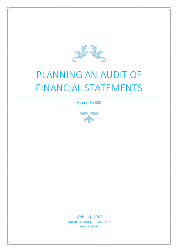 (PDF) Planning an External Audit of Financial Statements As per ISA 300