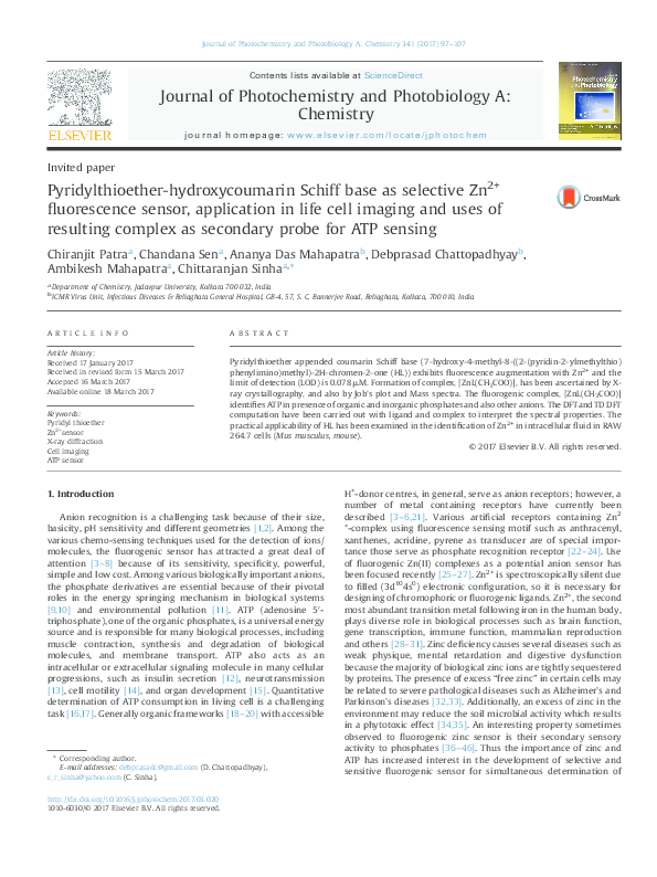 (PDF) Pyridylthioether-hydroxycoumarin Schiff base as selective Zn 2+ fluorescence sensor ...