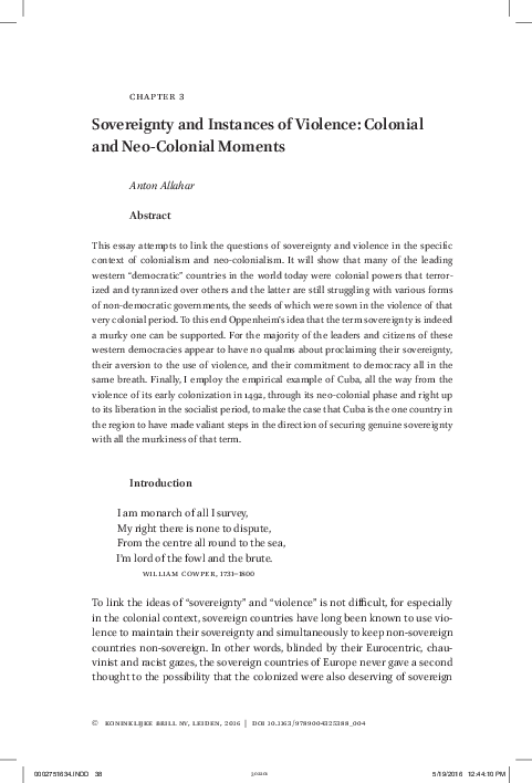 (PDF) Sovereignty and Instances of Violence: Colonial and Neo-Colonial ...
