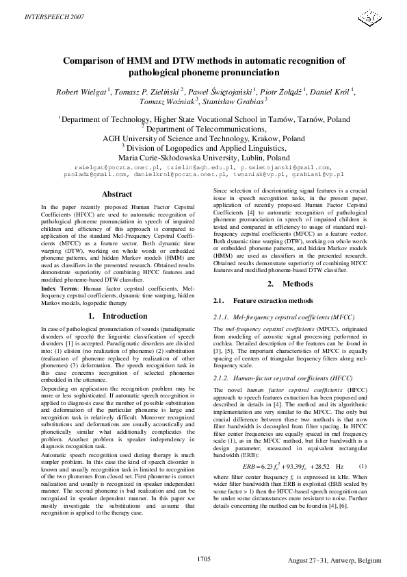 (PDF) Comparison of HMM and DTW methods in automatic recognition of pathological phoneme ...