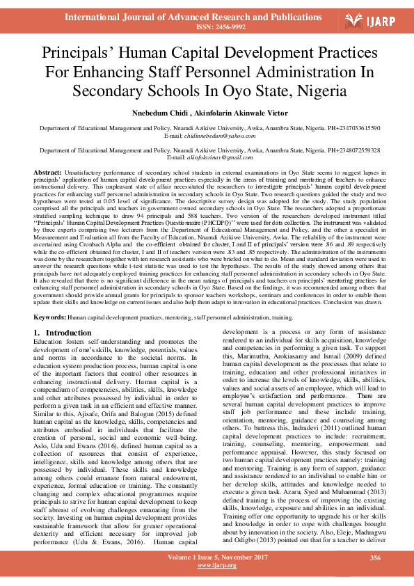 (PDF) Principals' Human Capital Development Practices for Enhancing ...