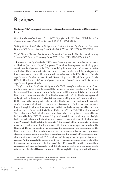 (PDF) Contesting “the” Immigrant Experience—Diverse Refugee and ...