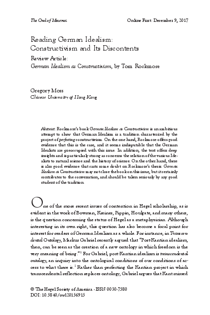 (PDF) Reading German Idealism: Constructivism and Its Discontents