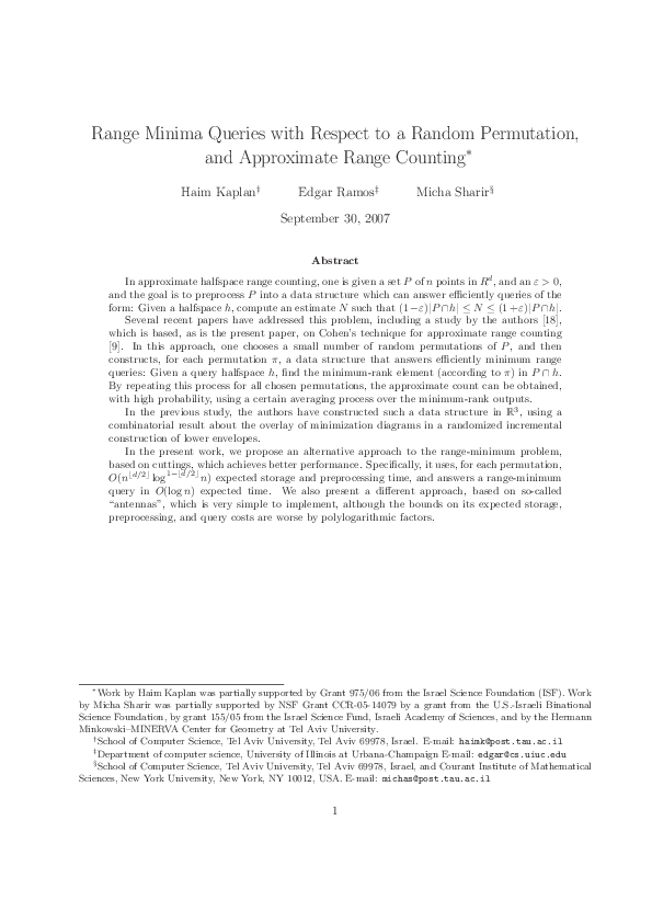 Pdf Range Minima Queries With Respect To A Random Permutation And