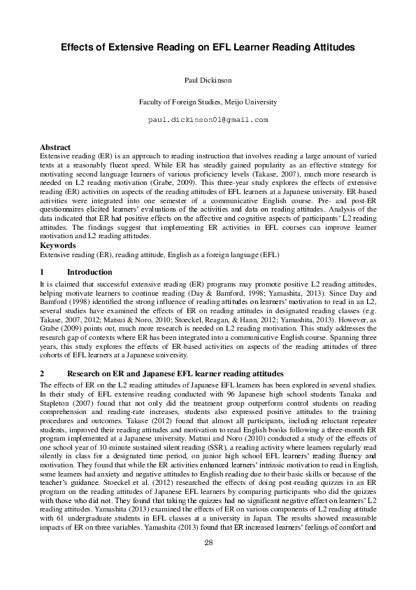 (PDF) Effects of Extensive Reading on EFL Learner Reading Attitudes