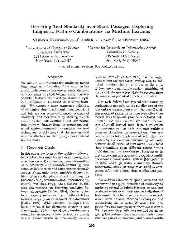 (PDF) Detecting Text Similarity over Short Passages: Exploring ...