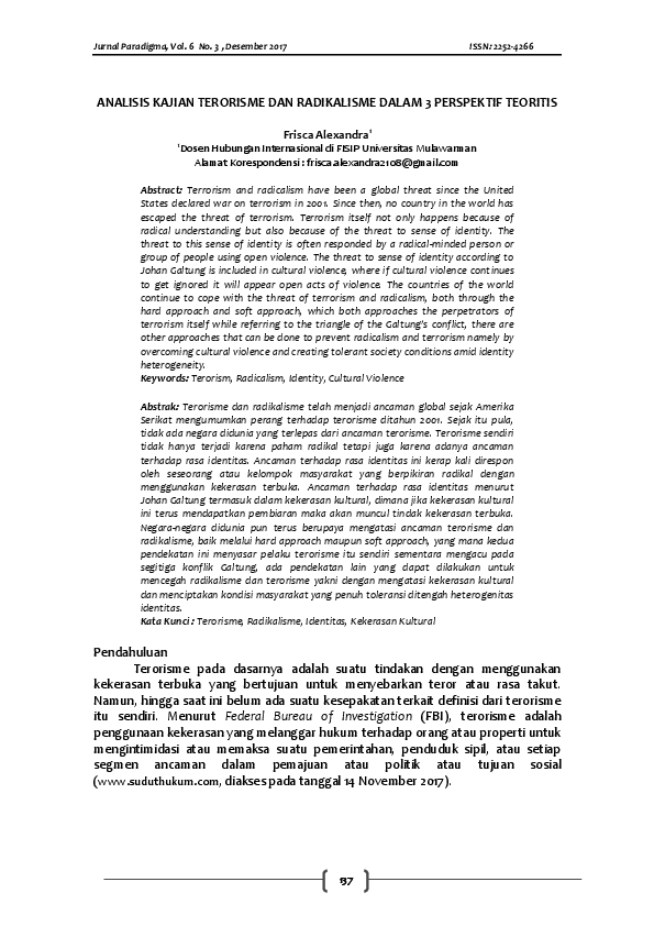 (PDF) ANALISIS KAJIAN TERORISME DAN RADIKALISME DALAM 3 PERSPEKTIF TEORITIS