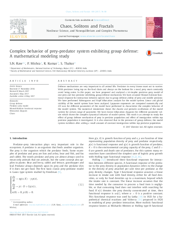 (PDF) Complex behavior of prey-predator system exhibiting group defense ...