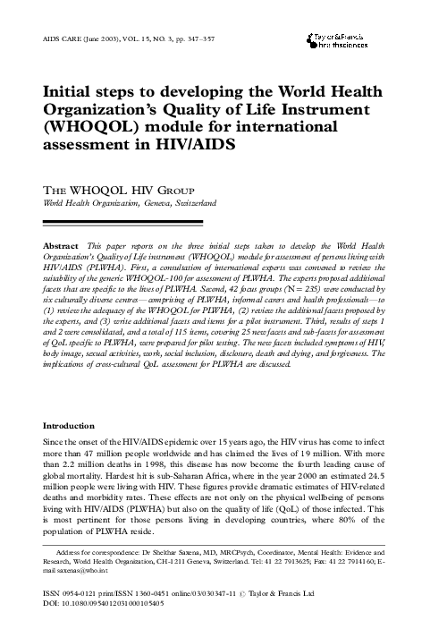 (PDF) Initial steps to developing the World Health Organization’s ...