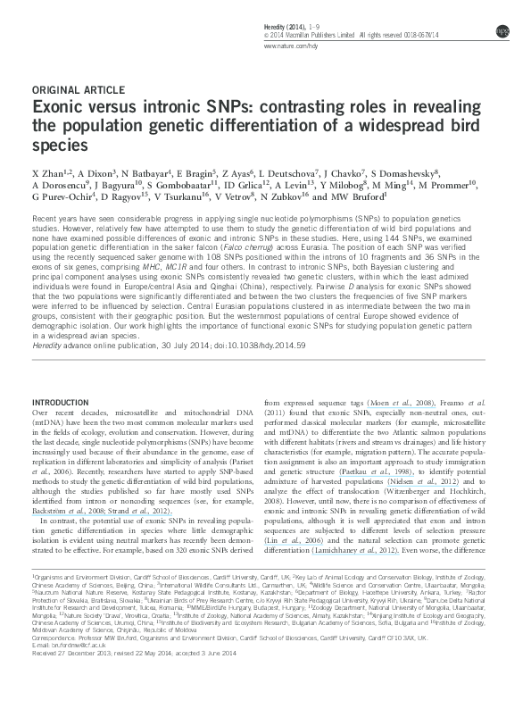 (PDF) Exonic versus intronic SNPs: contrasting roles in revealing the ...